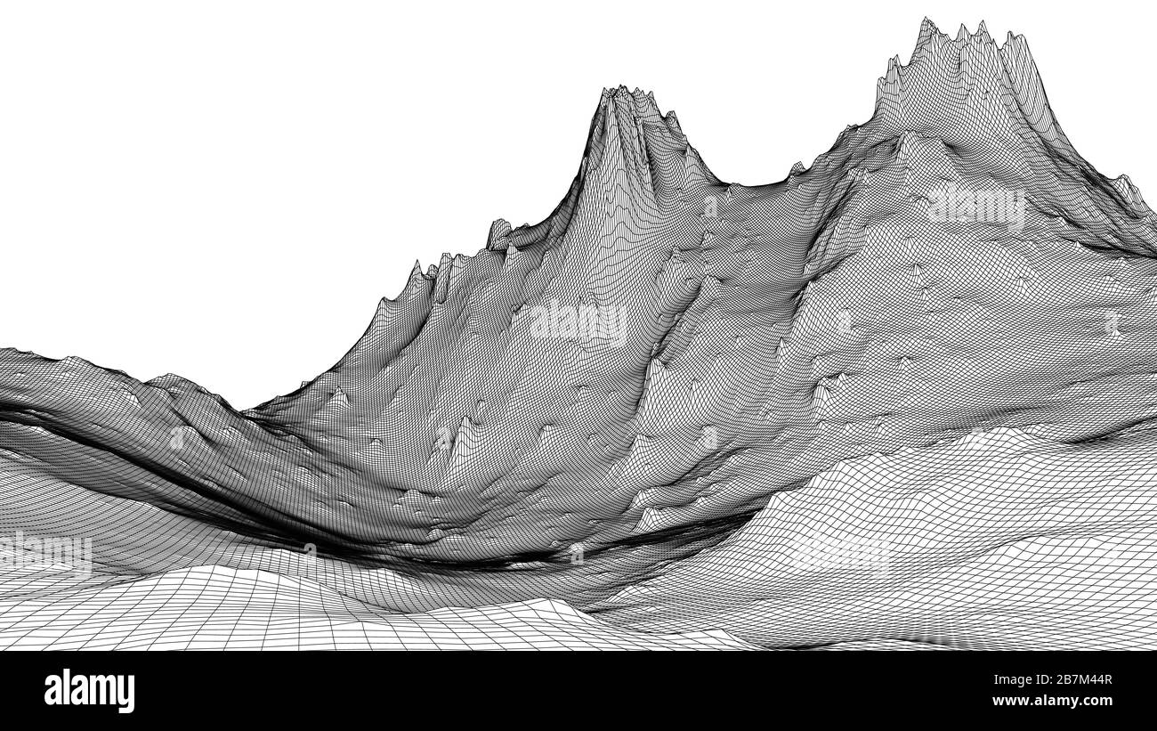 Abstract 3d wire-frame landscape. Blueprint style. Vector rendering ...
