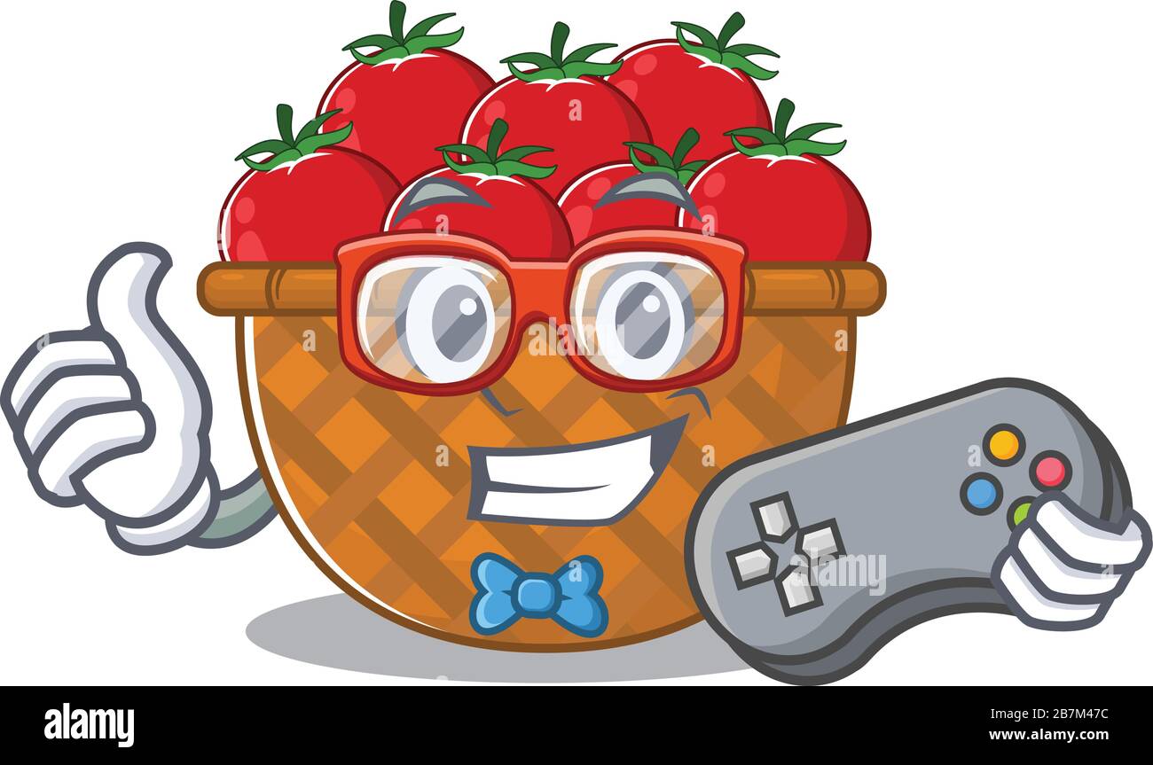 Cool gamer of tomato basket mascot design style with controller Stock ...