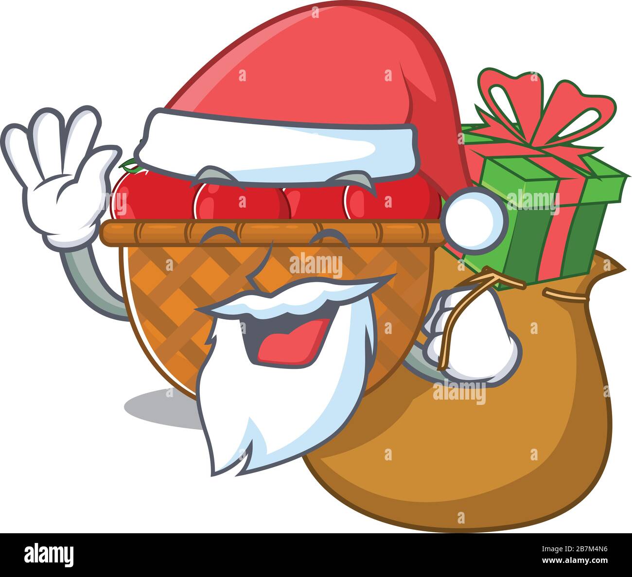 Santa tomato basket Cartoon character design with box of gift Stock ...