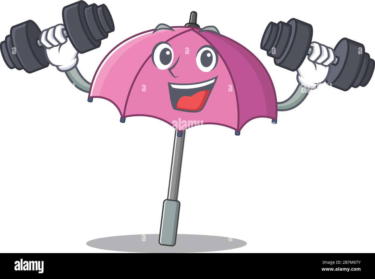 Smiley Fitness exercise pink umbrella cartoon character raising ...