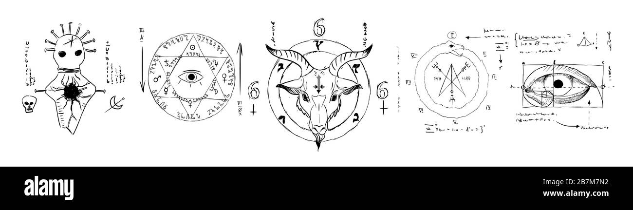 Hand drawn set with various esoteric symbols vector flat illustration ...