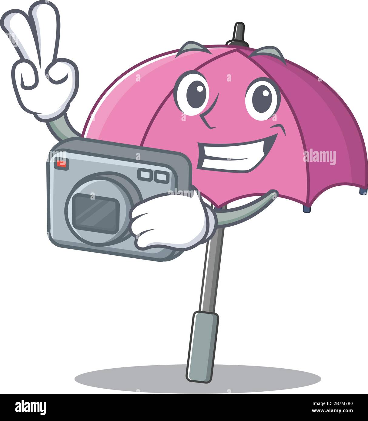 Pink umbrella mascot design as a professional photographer with a ...