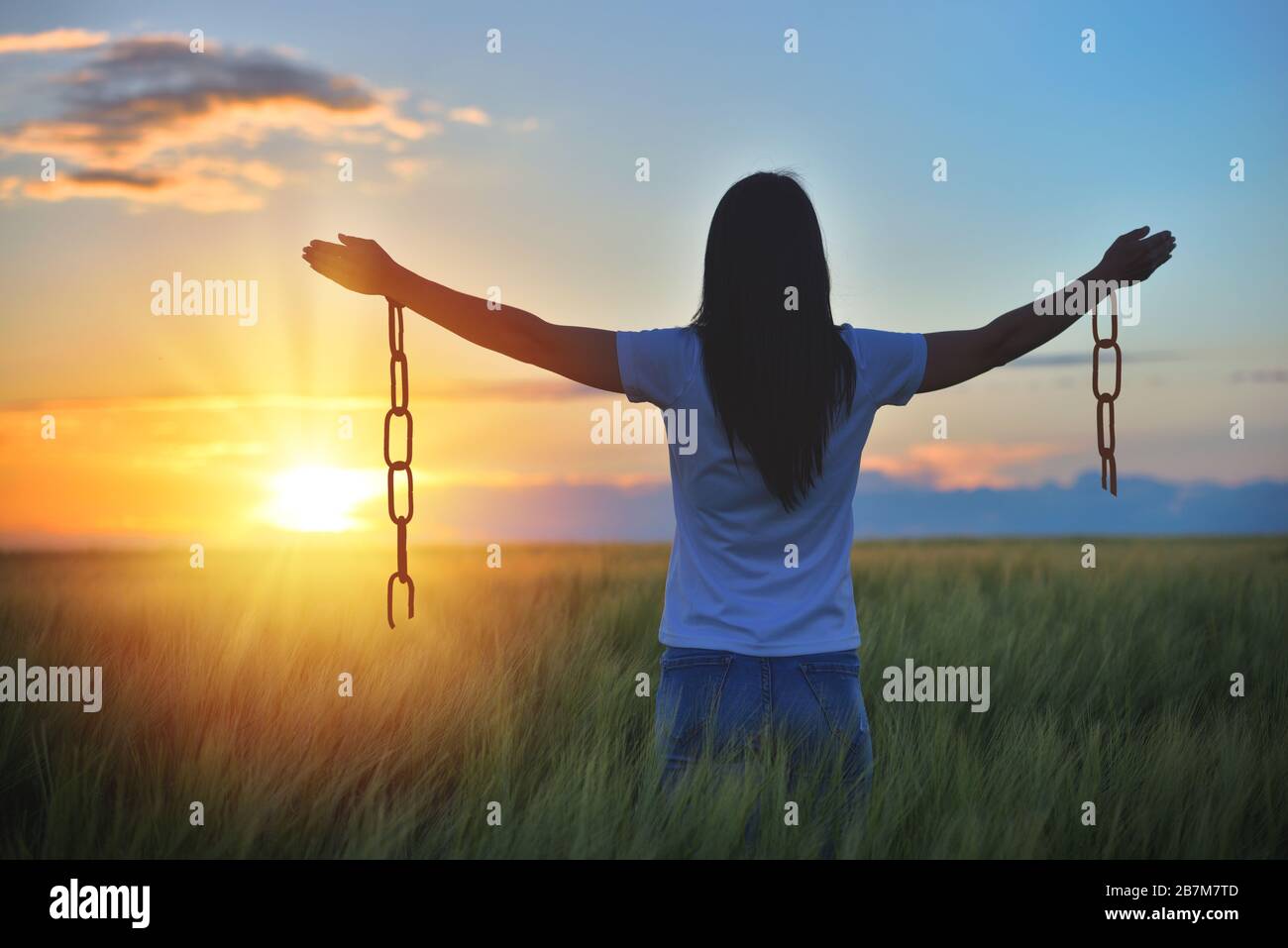 Woman feeling free in a beautiful natural setting, in what field at ...