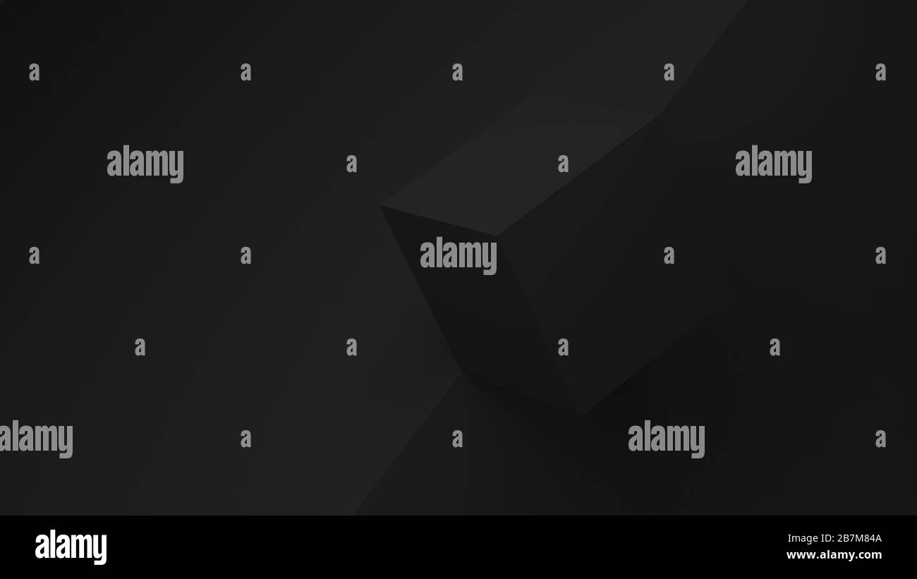 Abstract minimal background with black cube, geometric low-poly ...