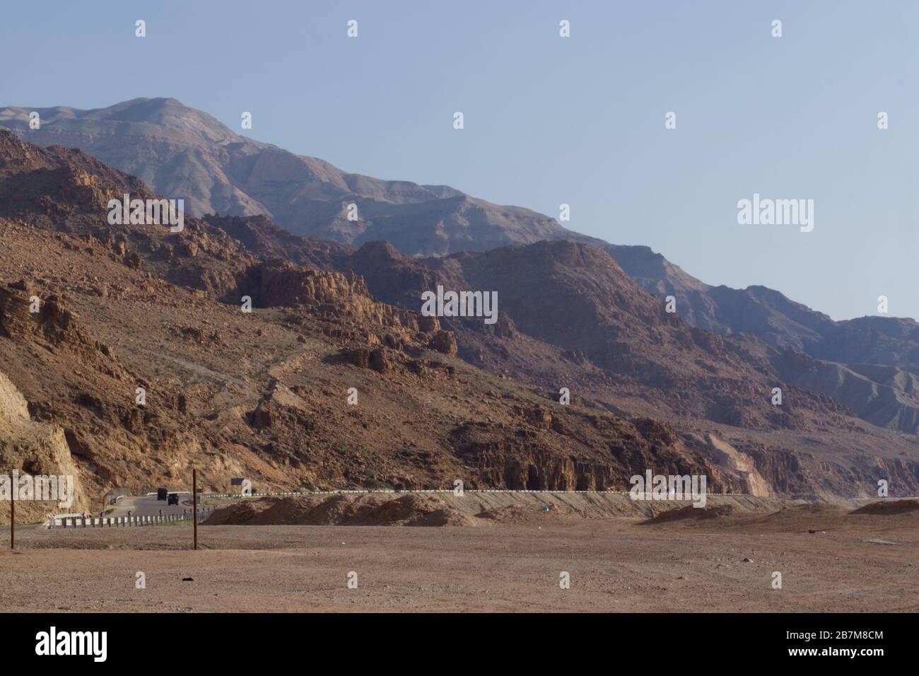 Landscape view of the Dead Sea highway and hills in the Spring in ...