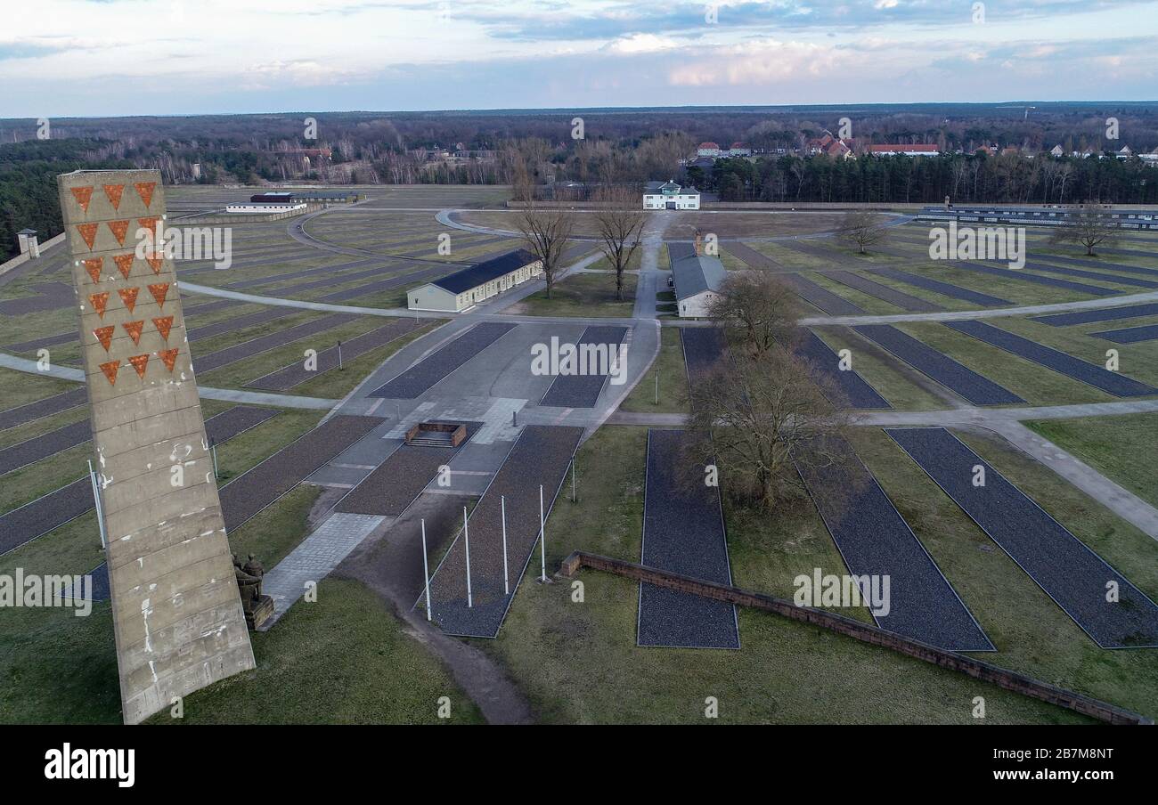 04 March 2020, Brandenburg, Oranienburg: The obelisk and outlines of ...