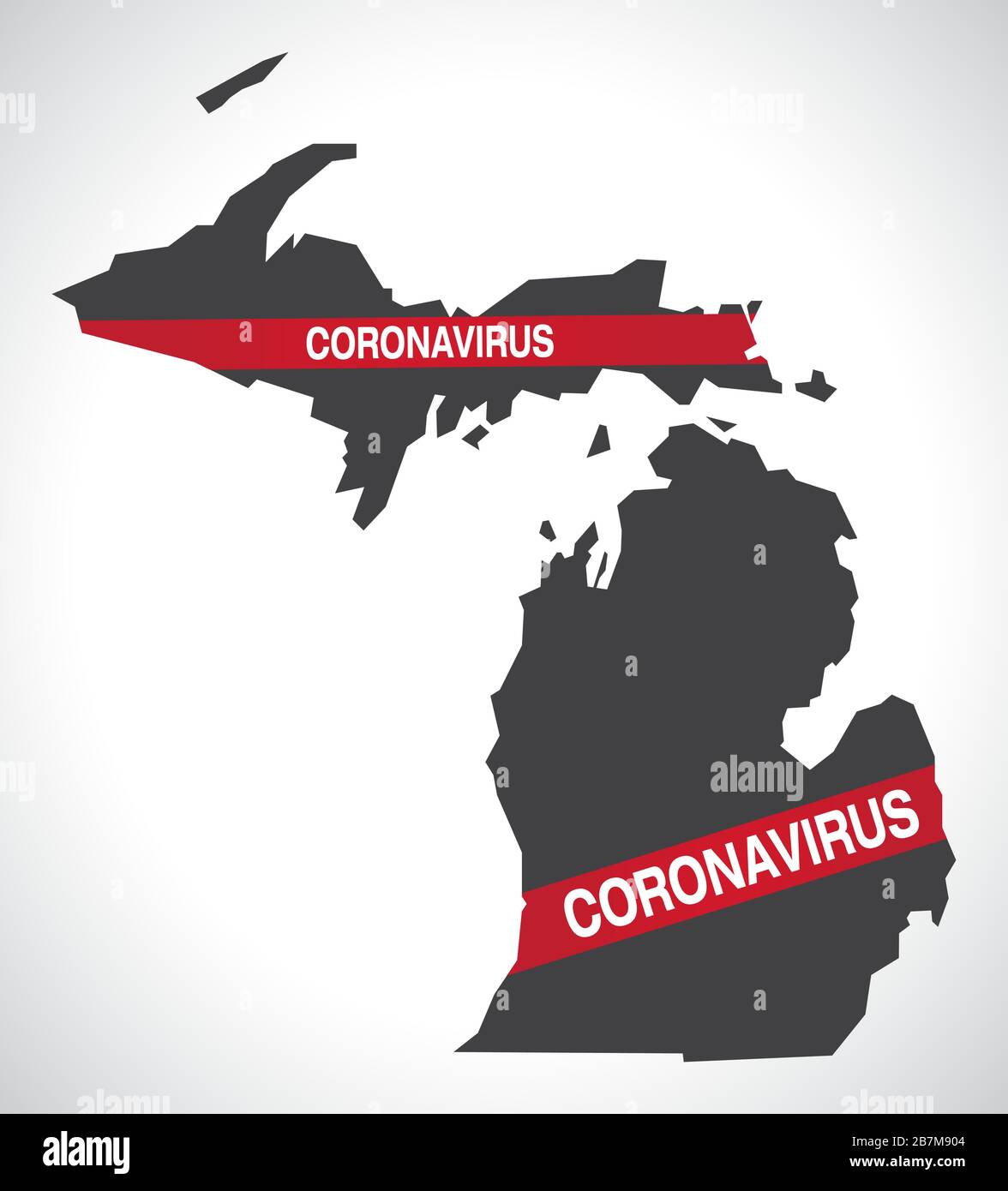 Michigan USA federal state map with Coronavirus warning illustration ...