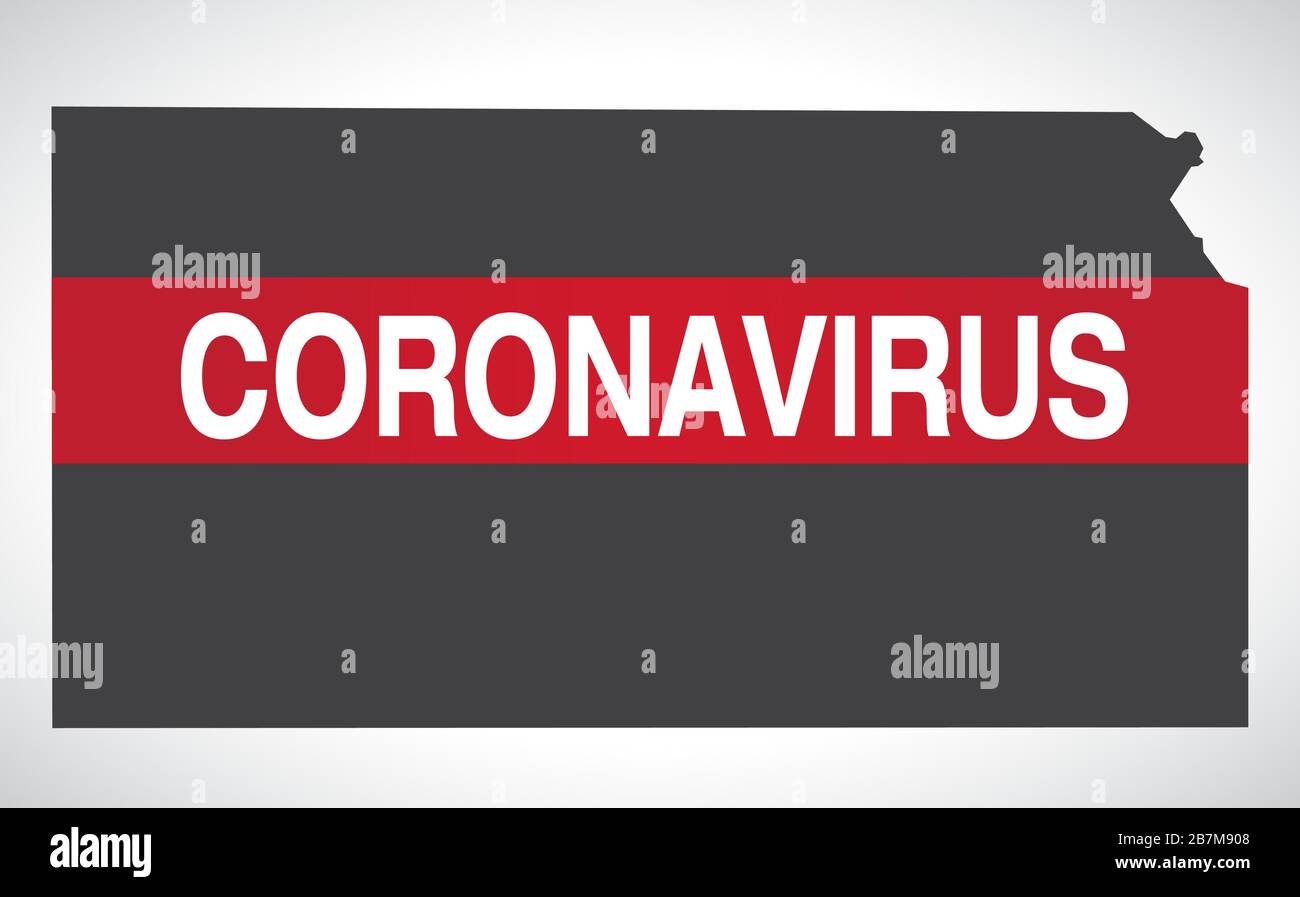 Kansas USA federal state map with Coronavirus warning illustration ...