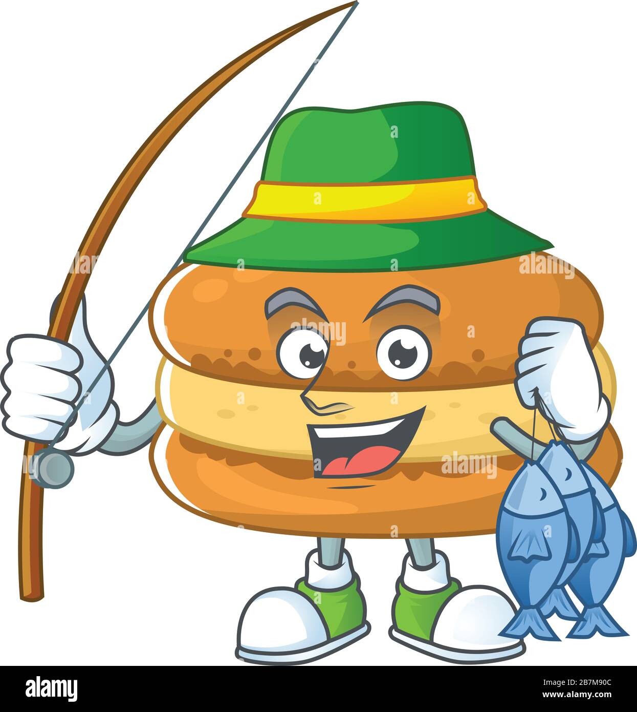 Cartoon character of funny Fishing chocolate macarons Stock Vector ...