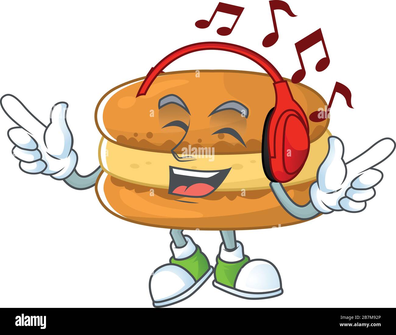 cartoon mascot design of chocolate macarons enjoying music Stock Vector ...