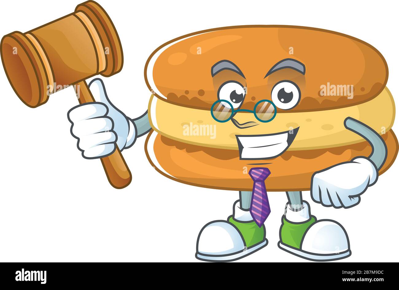 Chocolate macarons wise judge cartoon character design with cute ...