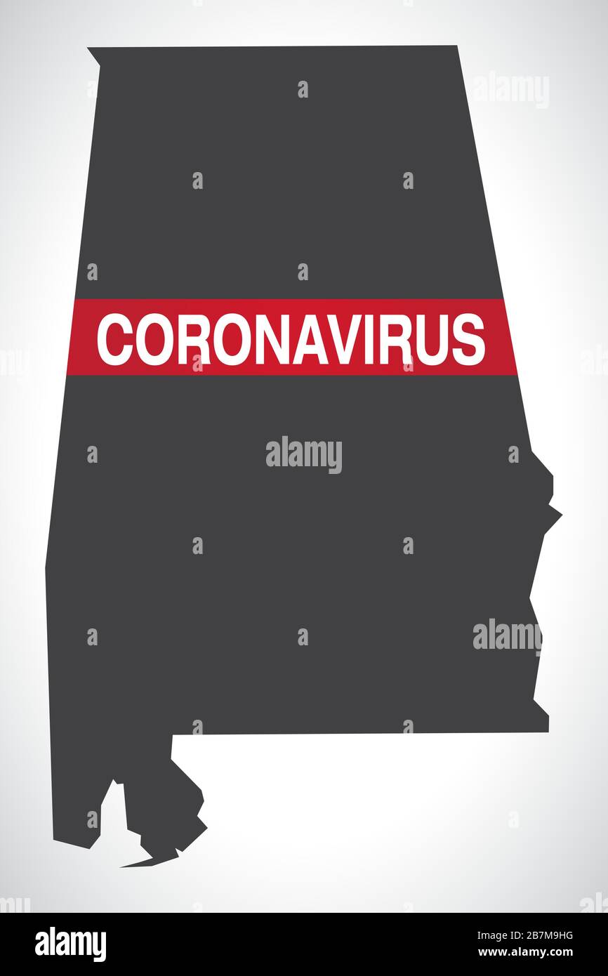 Alabama USA federal state map with Coronavirus warning illustration ...