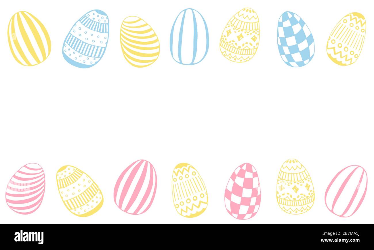 Easter egg icons collection in doodle style - horisontal banner with ...