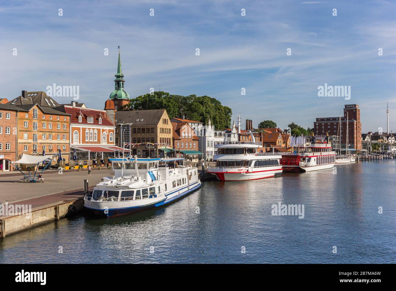 Tourist boats at the harbor of Kappeln, Germany Stock Photo - Alamy