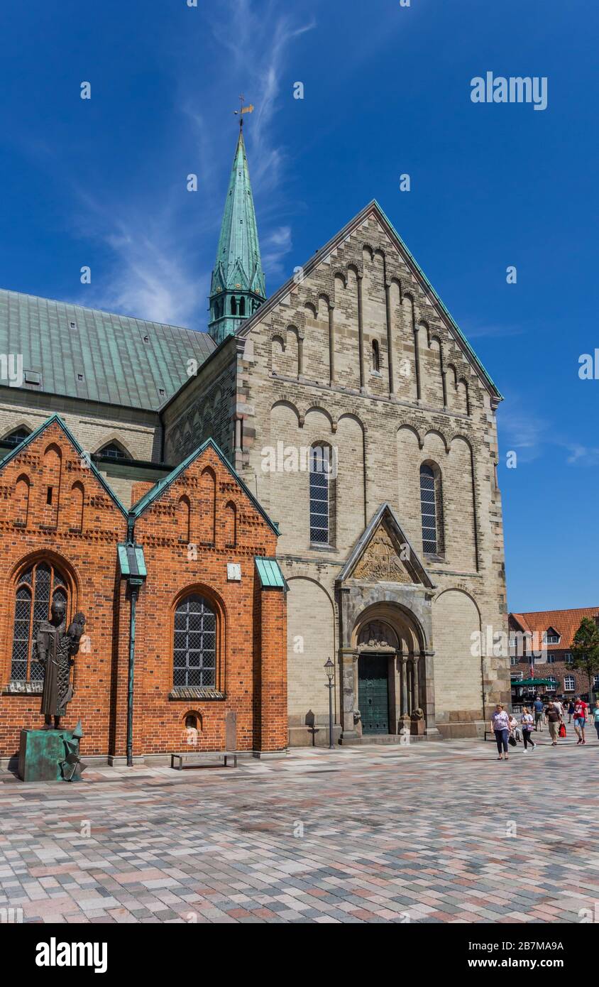 Historic cathedral at the central market square in Ribe, Denmark Stock ...