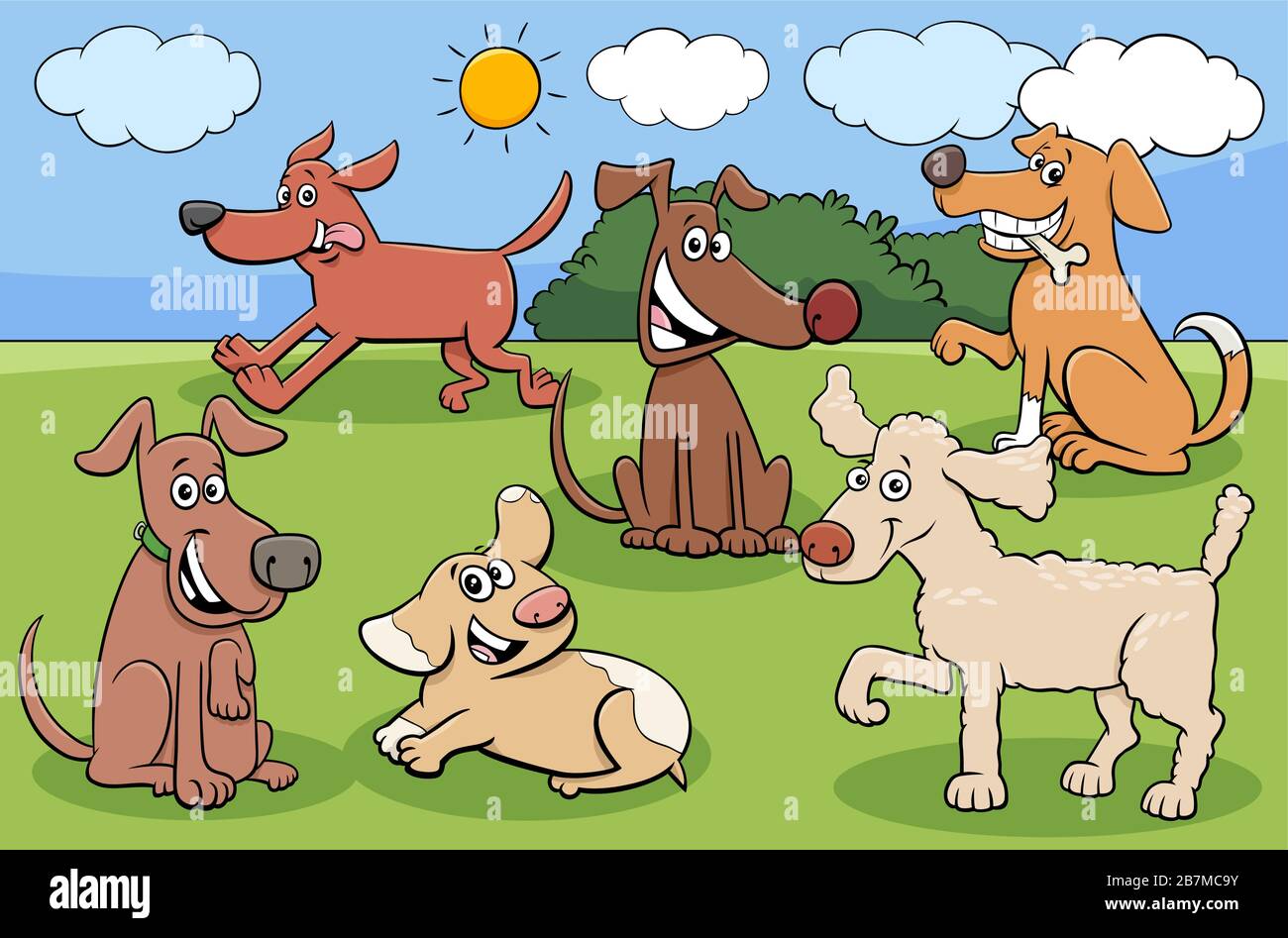 Cartoon Illustration of Dogs and Puppies Animal Comic Characters Group ...
