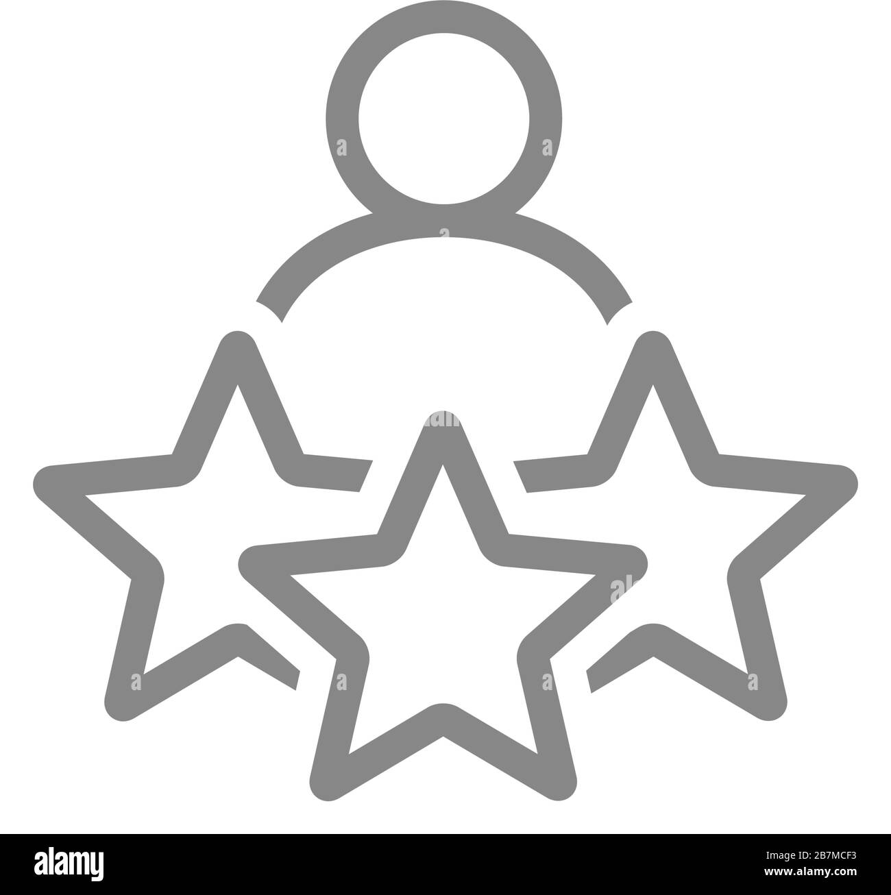 Man and three stars, rating line icon. User reviews, feedback, add to ...