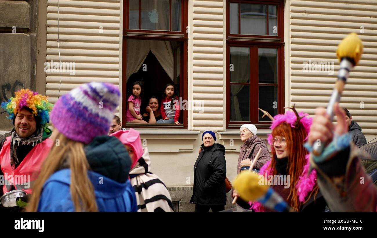 Carnival Masopust celebration masks parade children window In Brno ...