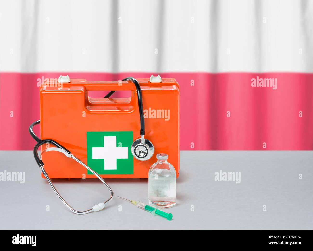 First aid kit with stethoscope and syringe - Poland Stock Photo - Alamy
