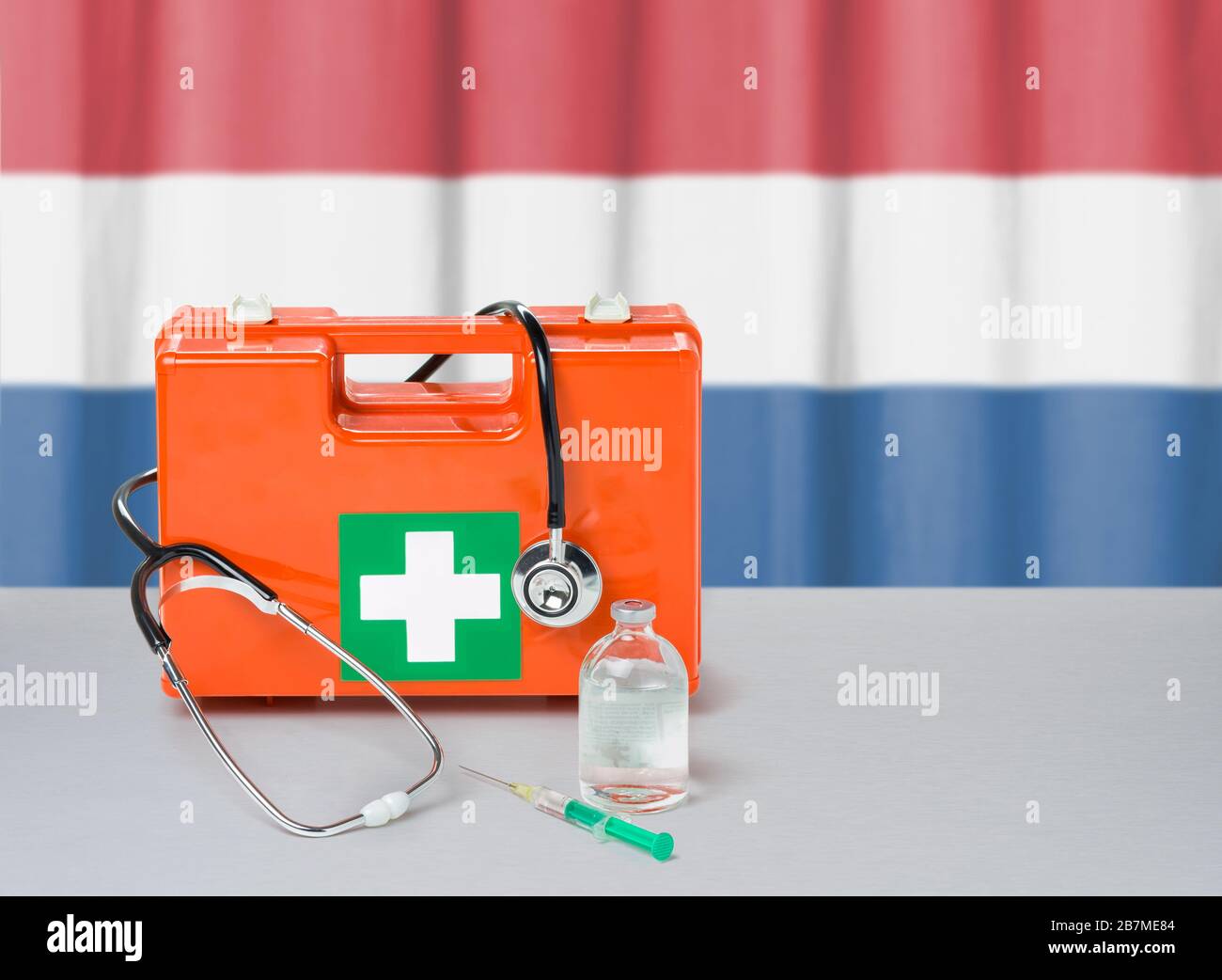 First aid kit with stethoscope and syringe - Netherlands Stock Photo ...