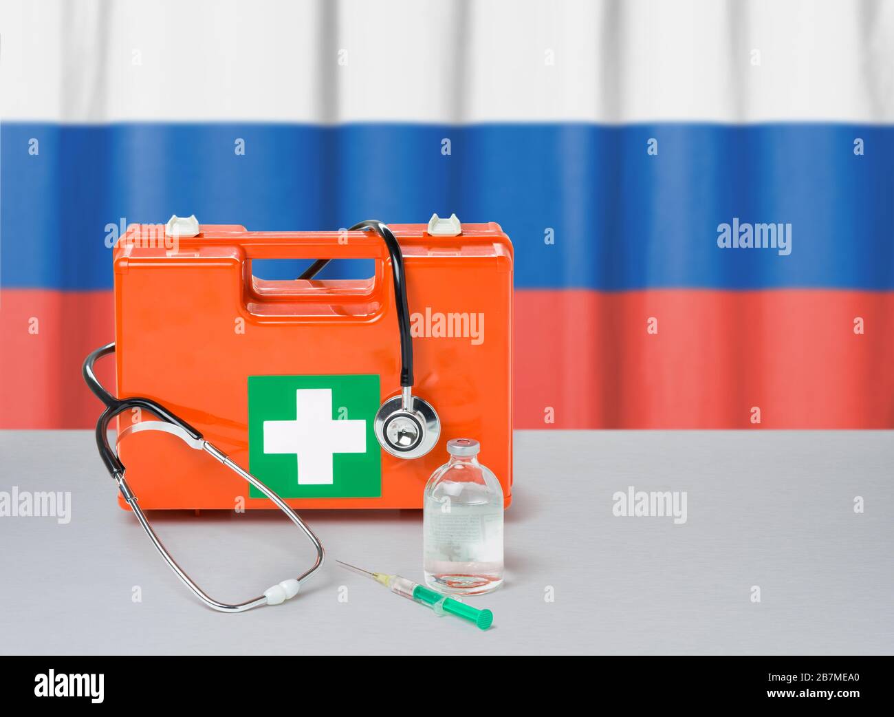 First aid kit with stethoscope and syringe - Russia Stock Photo - Alamy