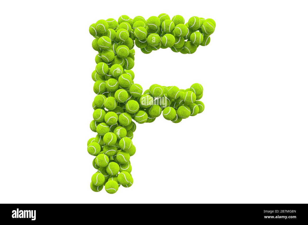 Letter F from tennis balls, 3D rendering isolated on white background ...