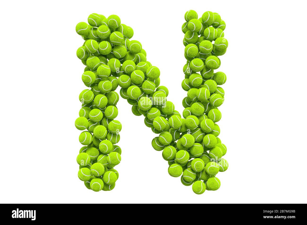 Letter N from tennis balls, 3D rendering isolated on white background ...