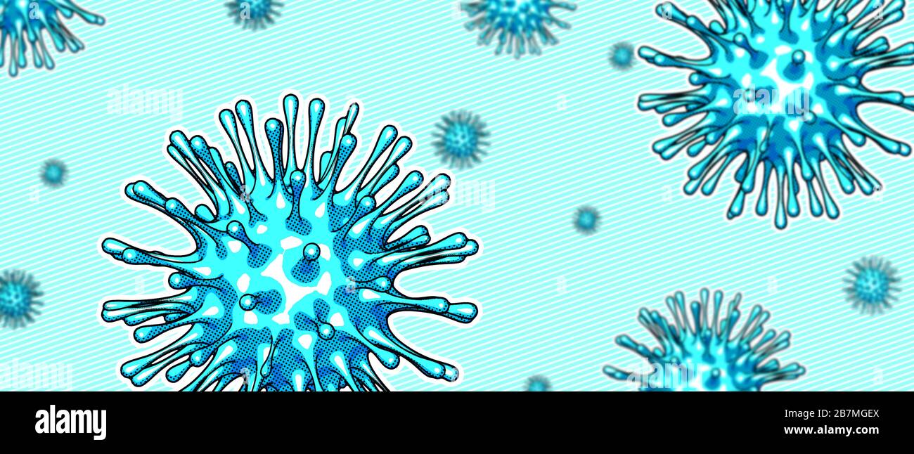 Retro pop cartoon graphic of Coronavirus disease COVID-19 infection. 3D ...