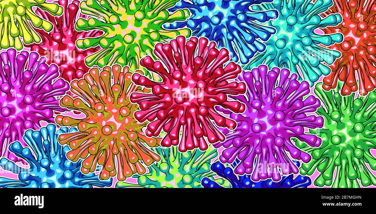 Retro pop cartoon graphic of Coronavirus disease COVID-19 infection ...