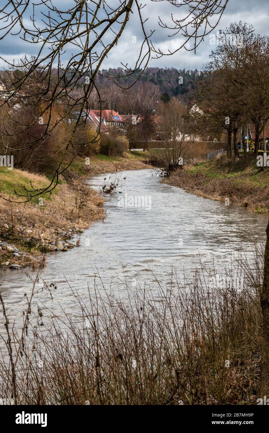 Little river through the green countryside along the village Stock ...