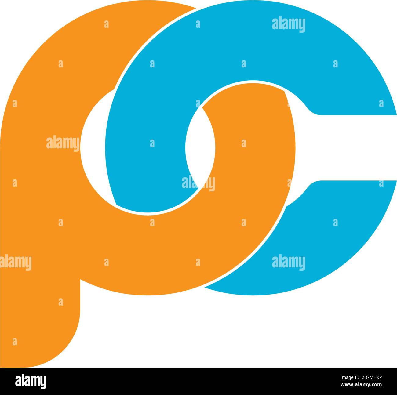 letter pc linked chain flat colorful geometric design symbol logo ...