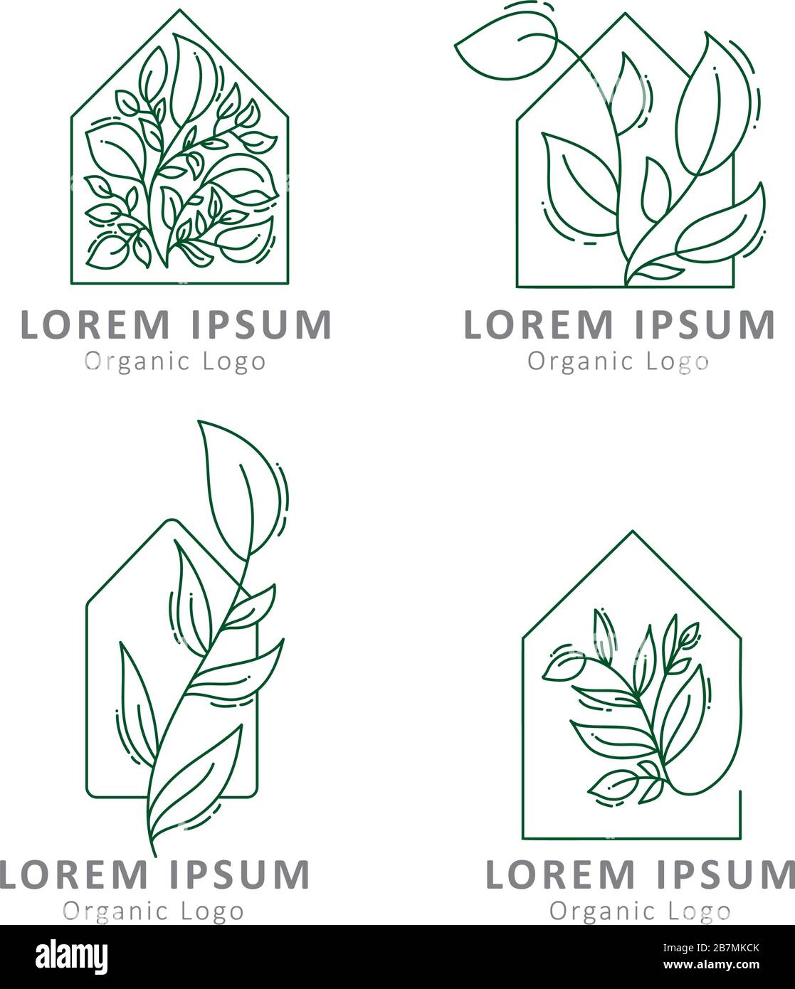 Vector Green house logo templates. Set of conceptual icons for hotel ...