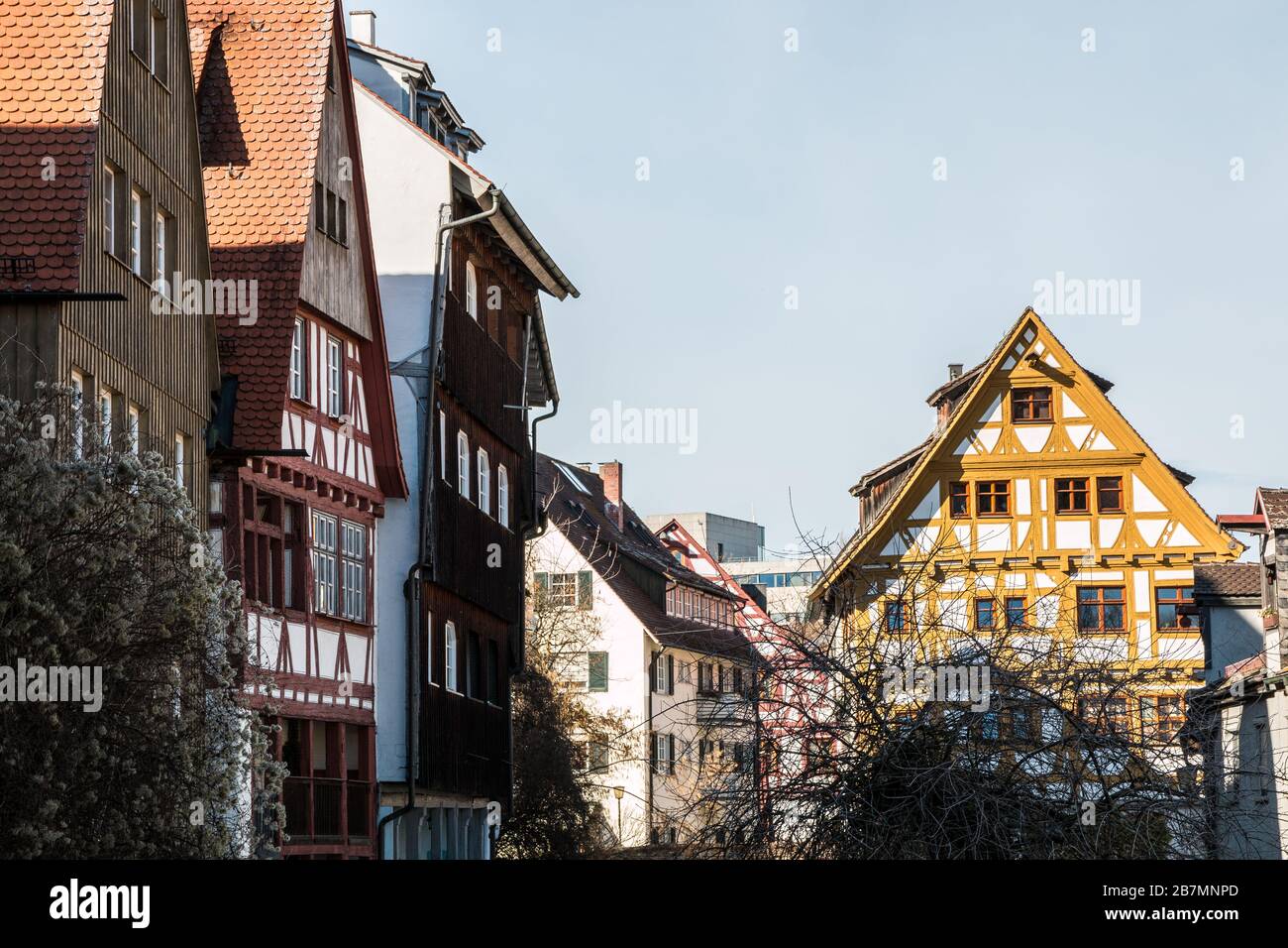 Old historical buildings in the old section of the town near the river ...