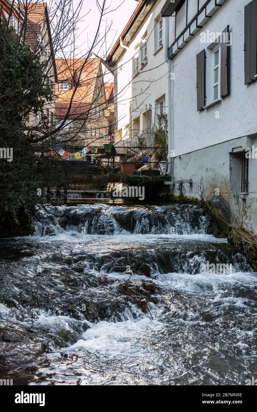 Old historical buildings in the old section of the town near the river ...