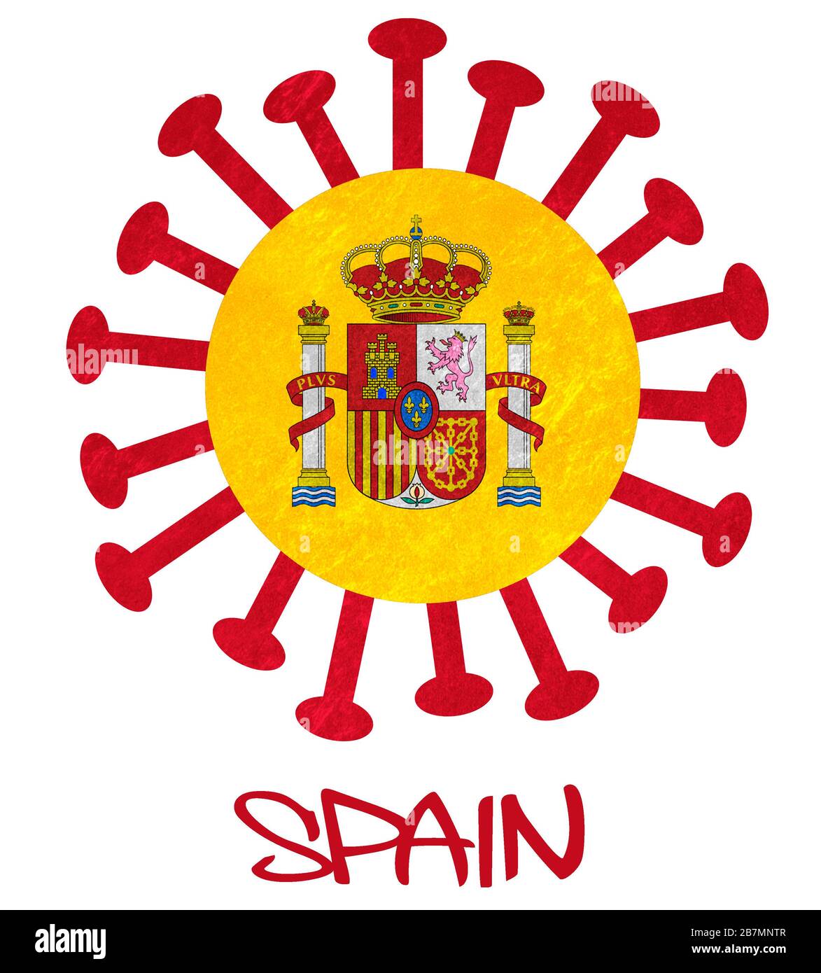 The Spanish national flag with corona virus or bacteria - Isolated on ...
