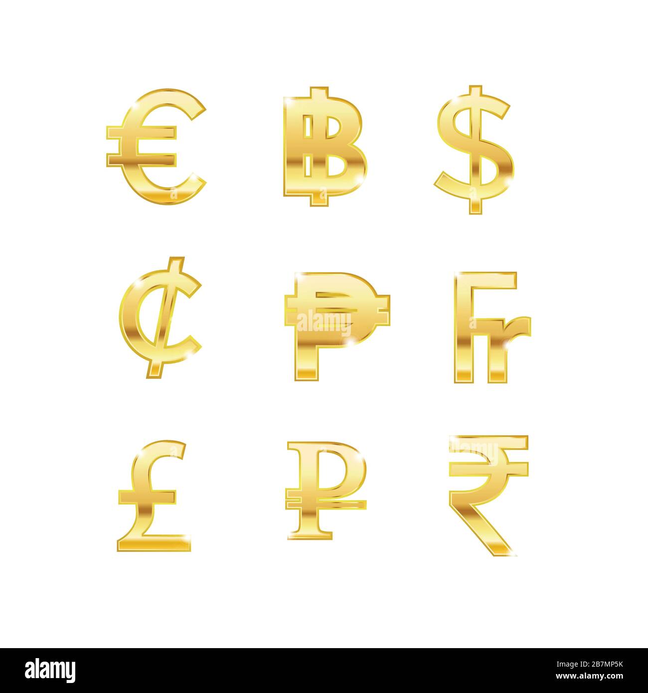Set of shiny gold color currencies sign icon vector image design Stock ...