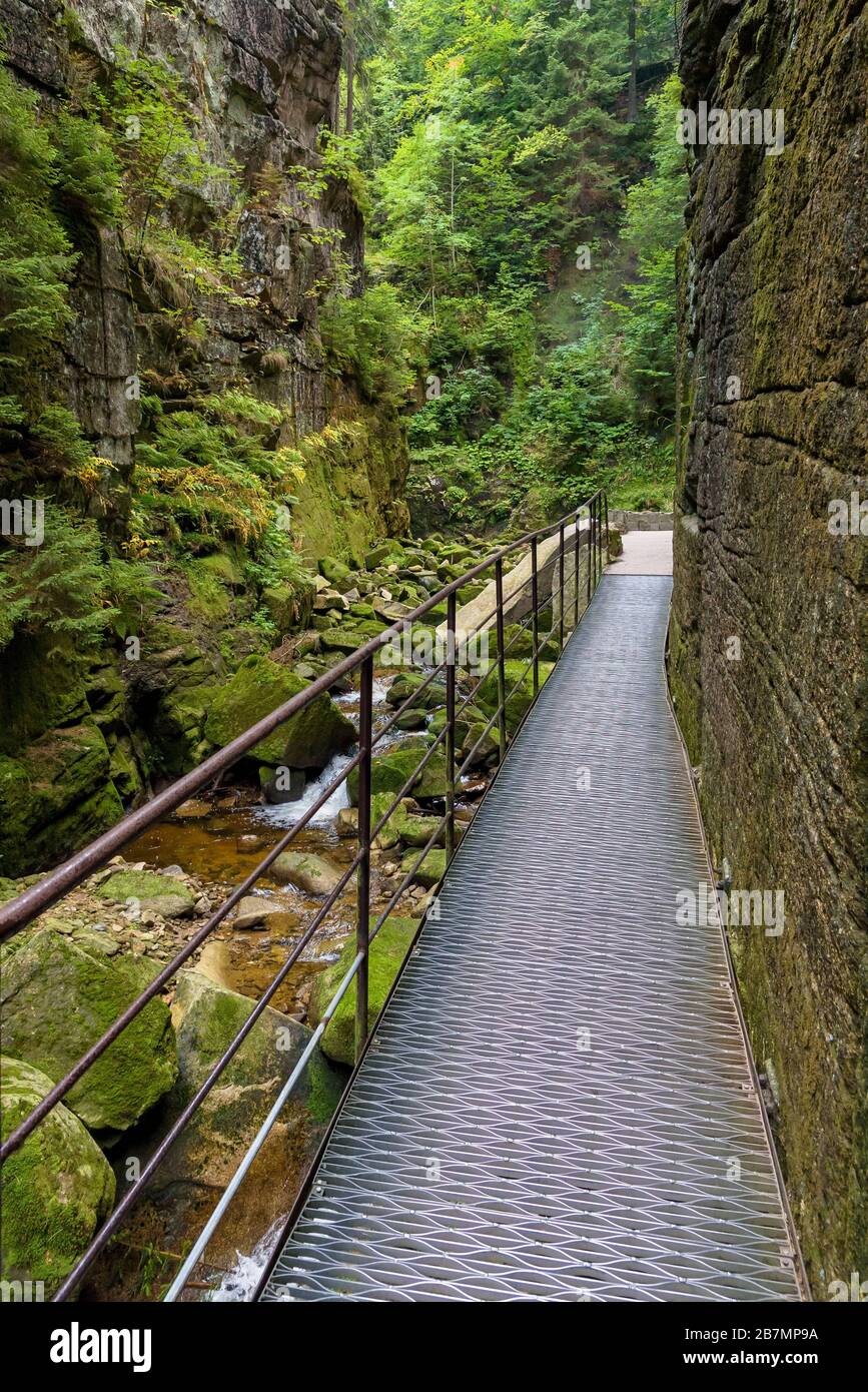 Metal footbridge in the gorge of Kamienczyk river in polish Giant ...