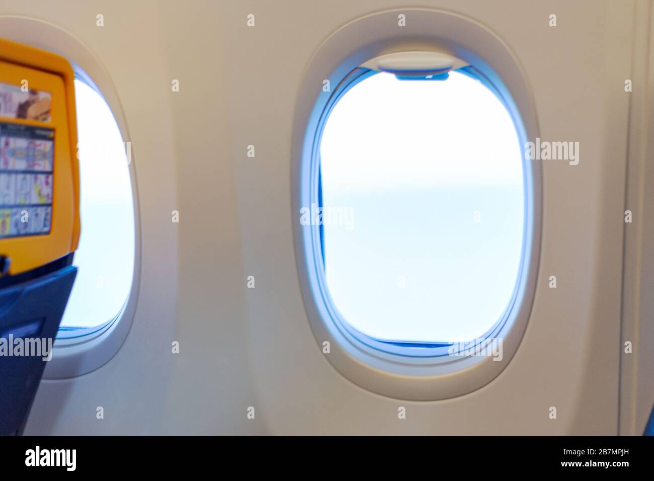 Empty airplane. Passengers free airplane, cancelled flight. Free window ...