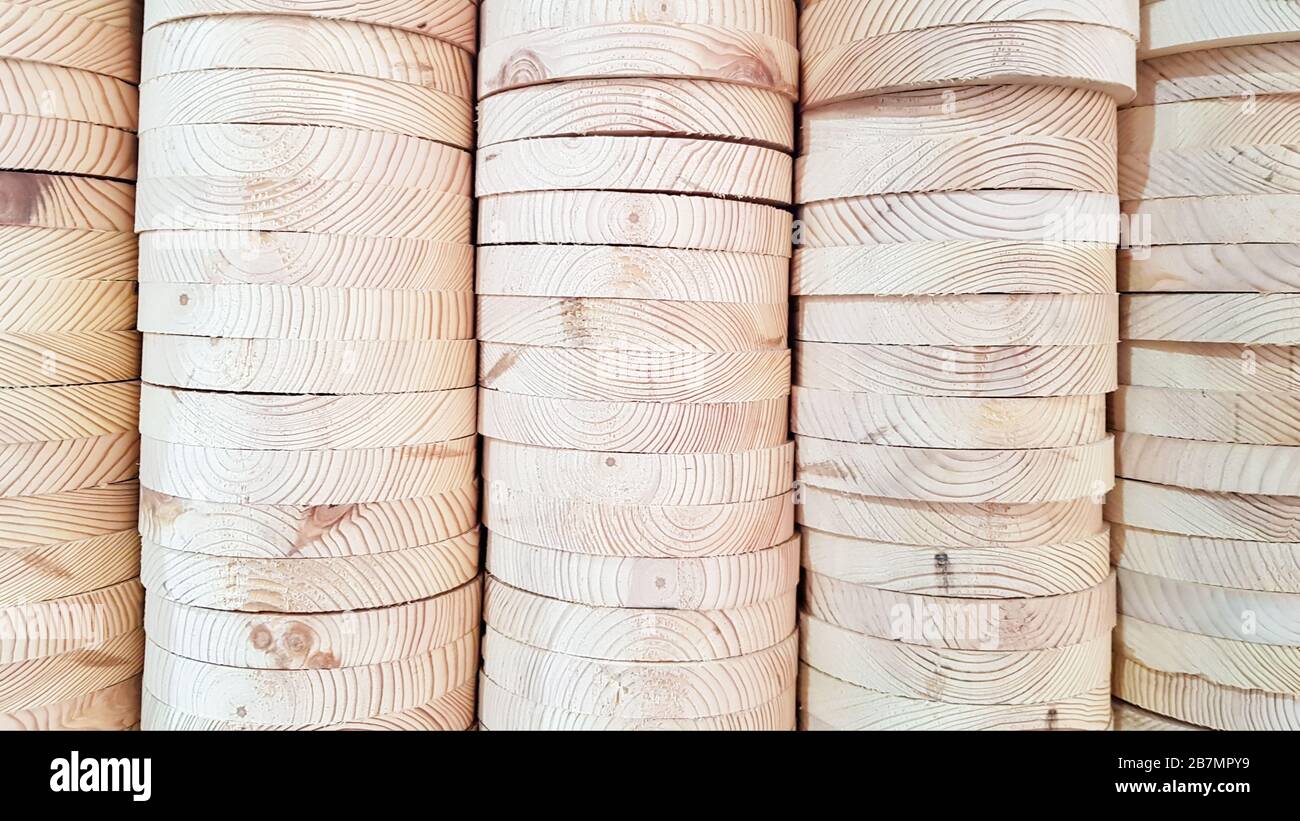 New wooden floor board folded on a showcase. View of the beginning of ...