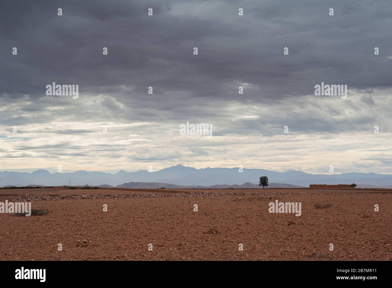 Desert landscape in Morocco with Atlas Mountains in background Stock ...