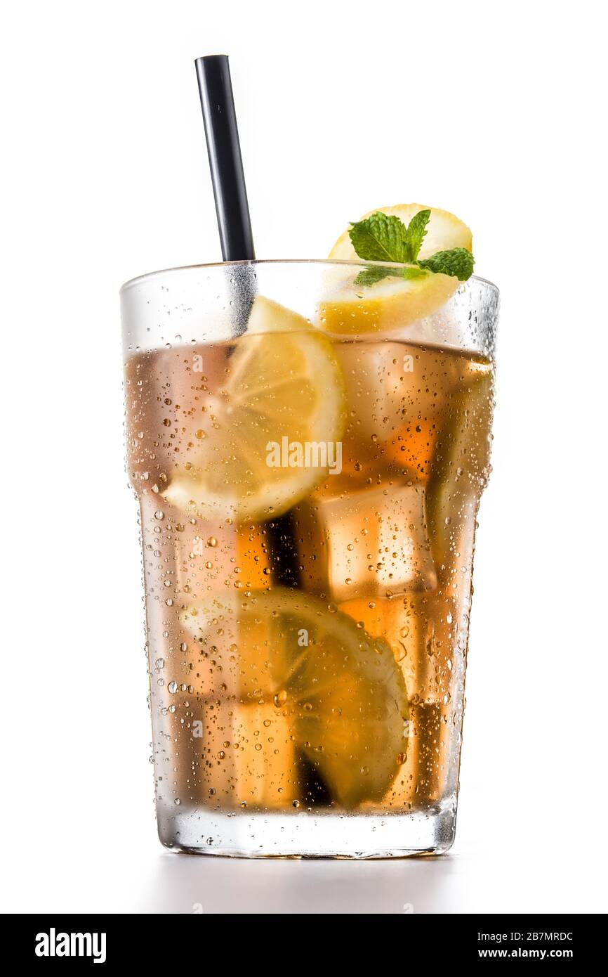 Iced tea drink in glass isolated on white background Stock Photo - Alamy
