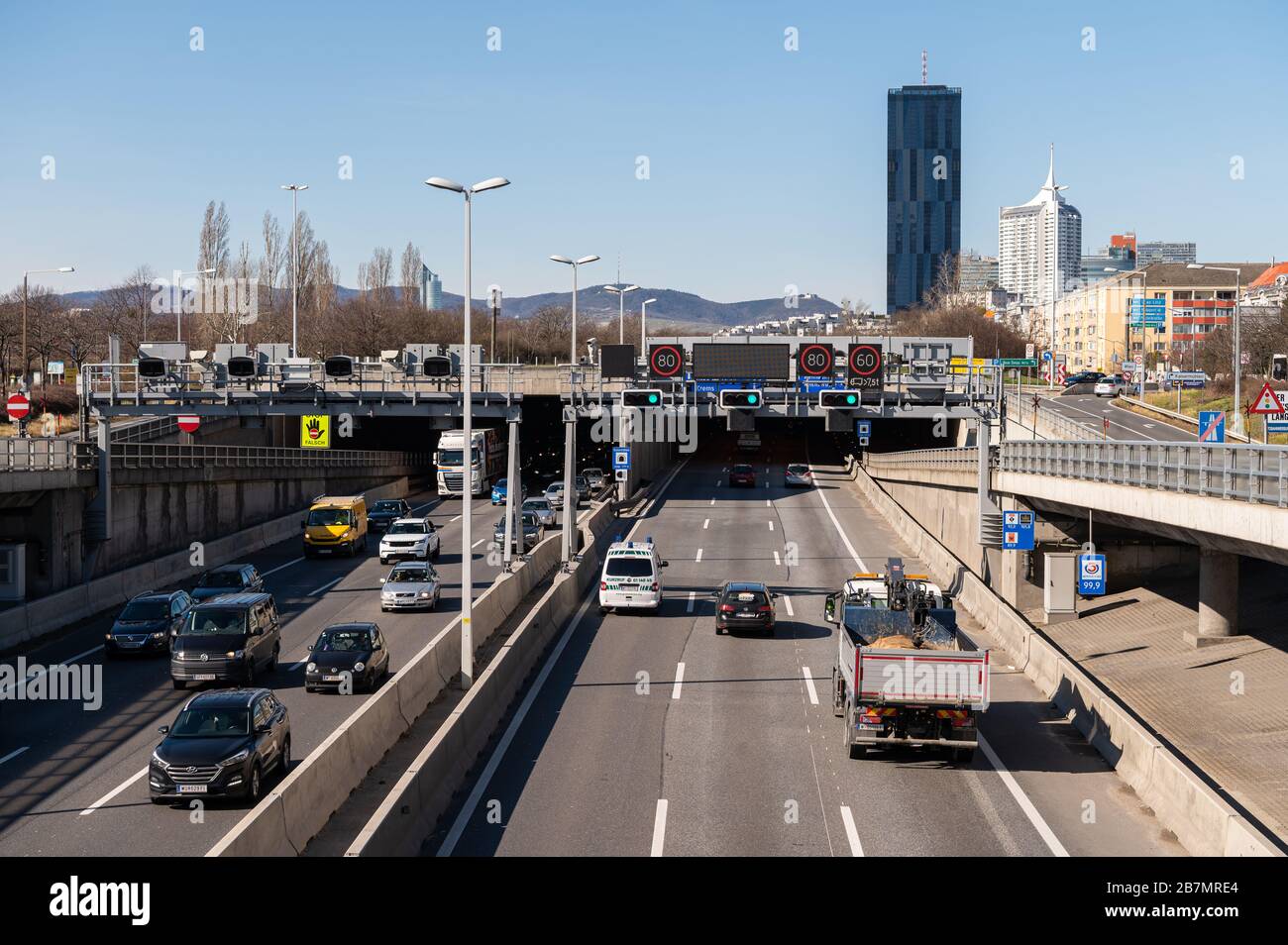 Vienna, Austria - March 5, 2020: Traffic on the A22 motorway in Vienna ...