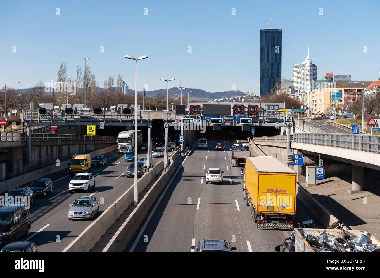 Vienna, Austria - March 5, 2020: Traffic on the A22 motorway in Vienna ...