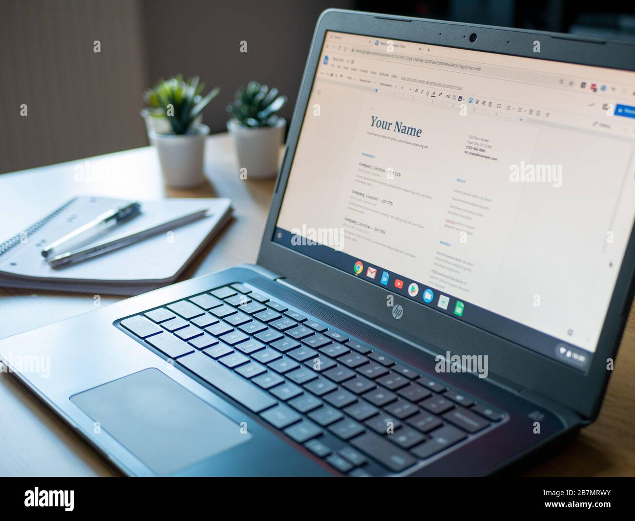 March 2020, UK: Personal Document CV on screen on laptop at home with ...