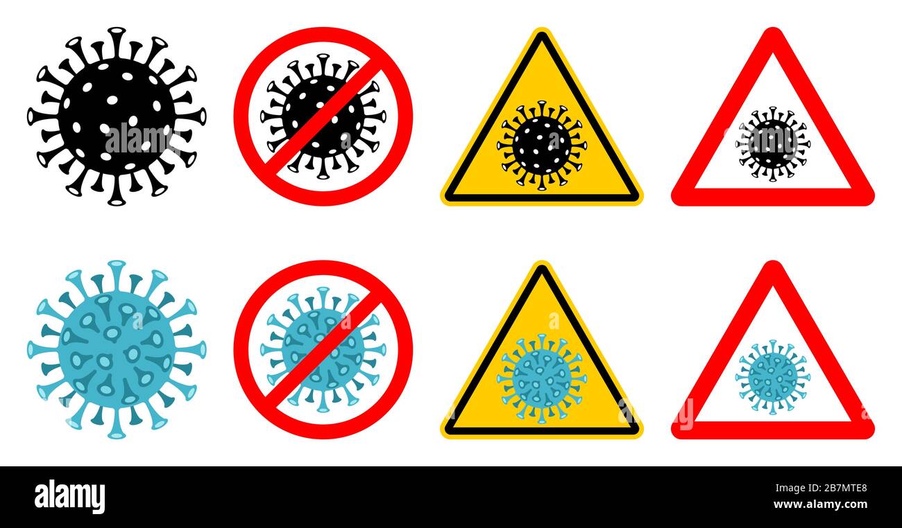 Corona virus icon and warning signs. All the objects, shadows and ...