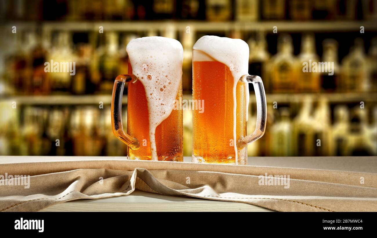 Beer in bar and free space for your product Stock Photo - Alamy