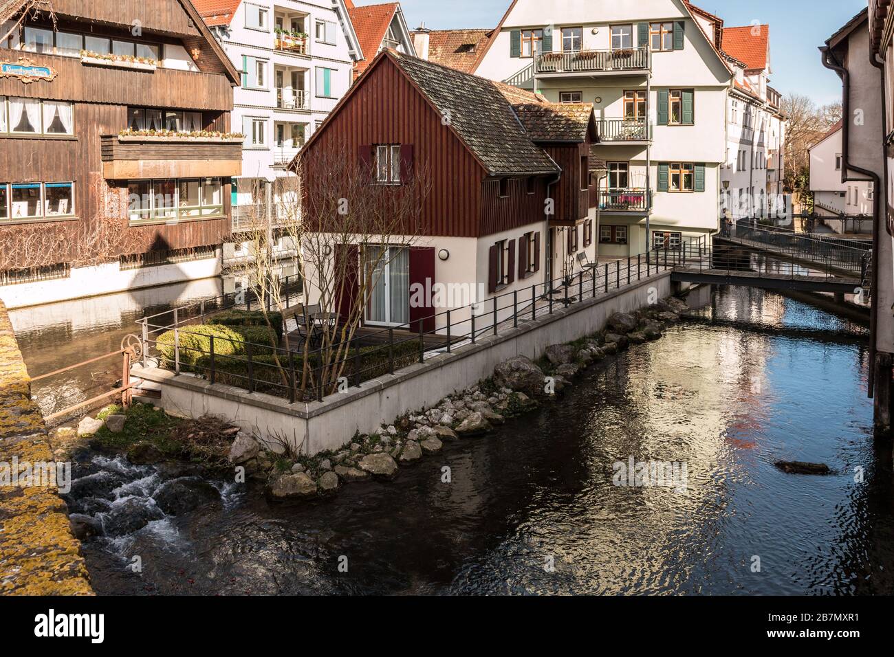 Old historical buildings in the old section of the town near the river ...