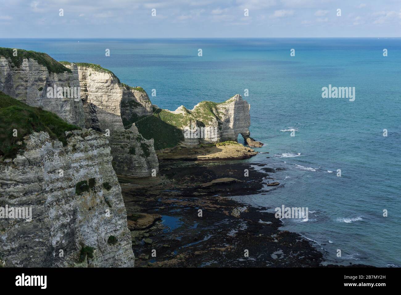 White chalk cliffs on the coast of the Atlantic Ocean. Scenic view of ...