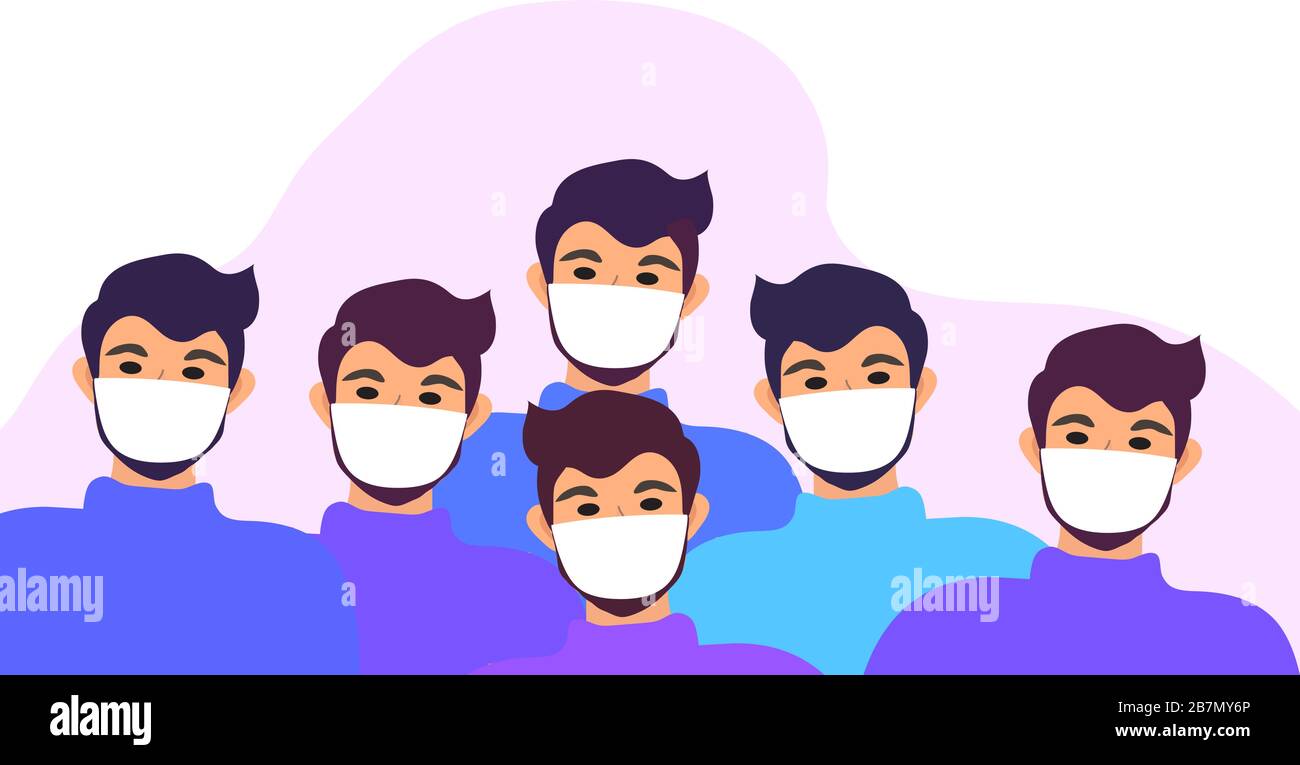 Masked people, crowds, virus protection. Coronavirus concept. flat ...