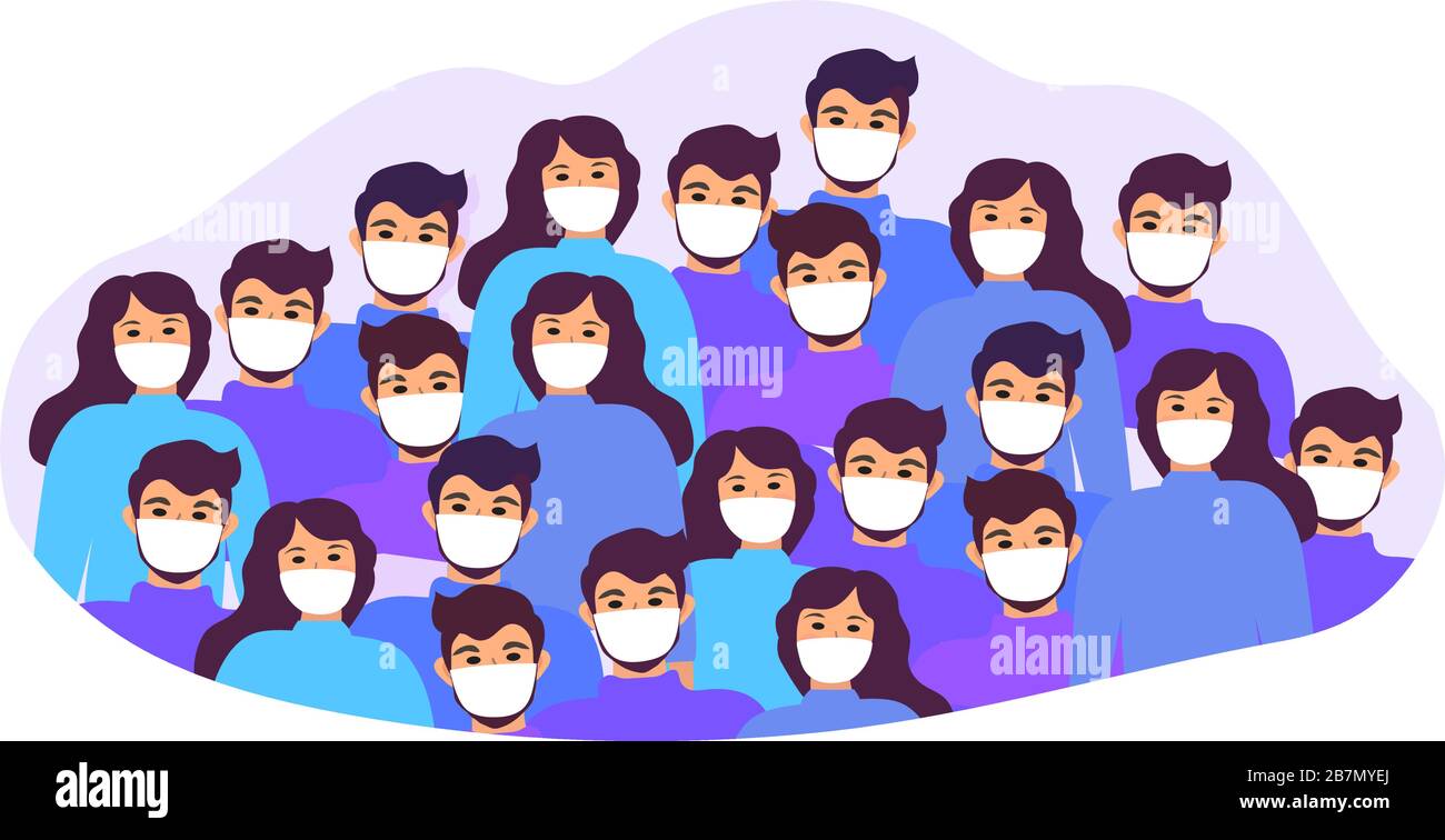 Masked people, crowds, virus protection. Coronavirus concept. flat ...